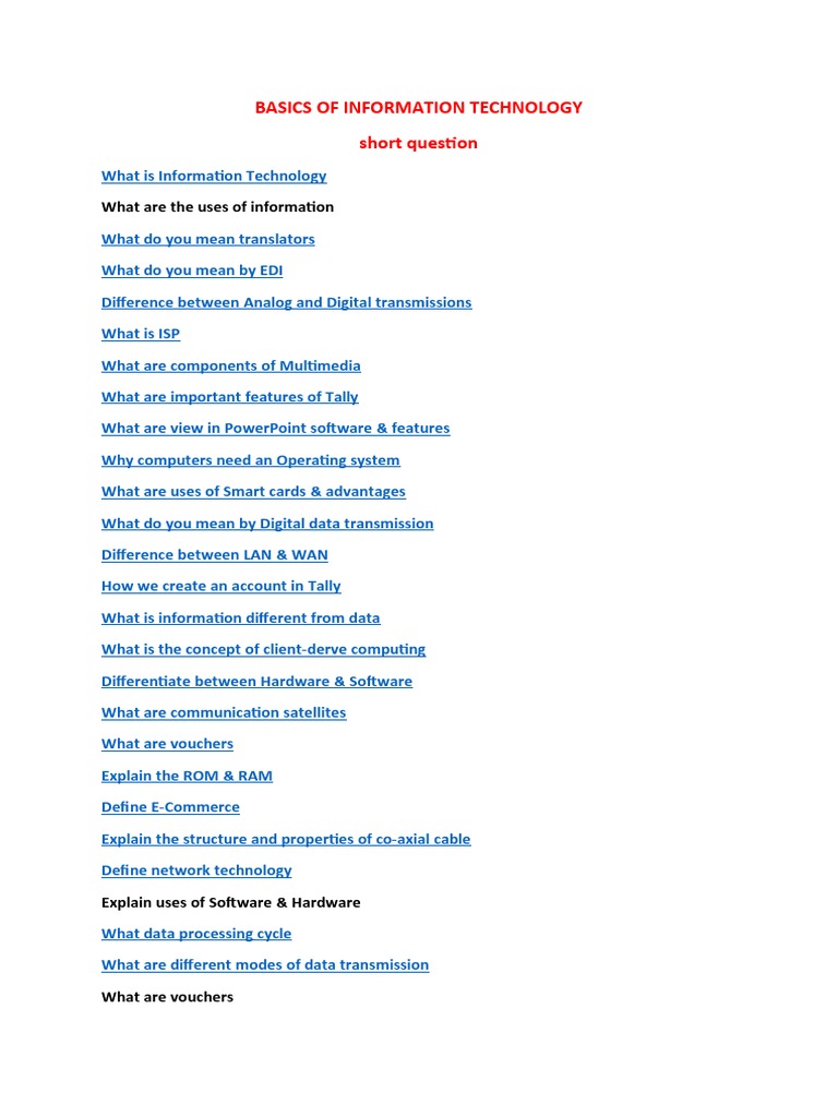 Basics of Information Technology | PDF | Computer Network | Computer Data Storage