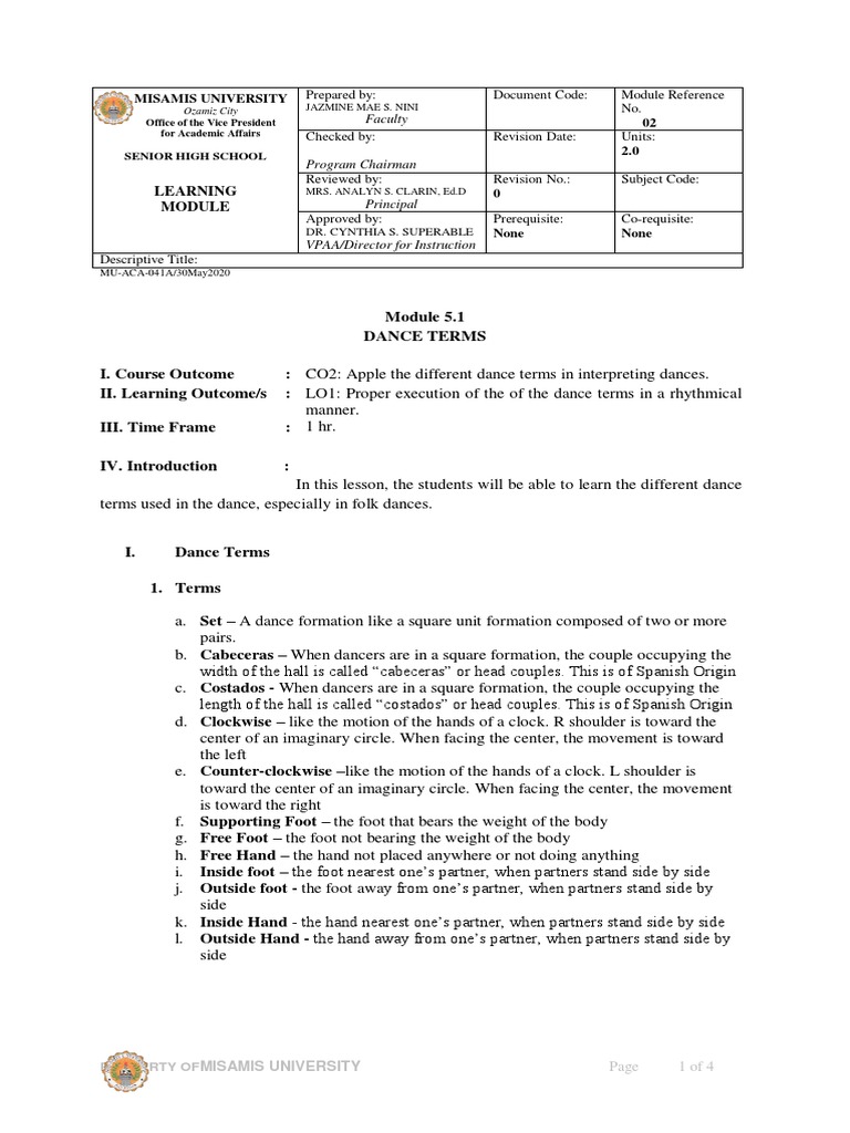 Dance Terms Guide | PDF | Hand | Foot