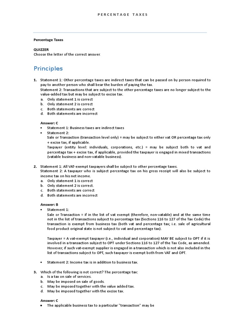 Principles: Percentage Taxes | PDF | Value Added Tax | Taxes