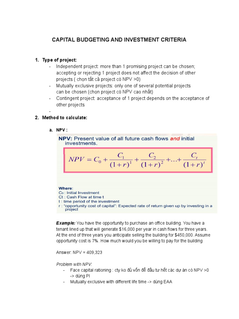 Capital Budgeting and Investment Criteria: 1. Type of Project | PDF | Internal Rate Of Return ...