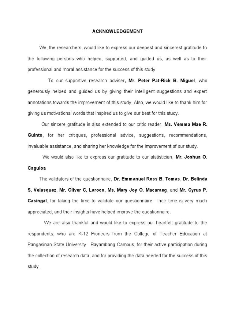 Research Acknowledgements and Gratitude | PDF | Lifestyle