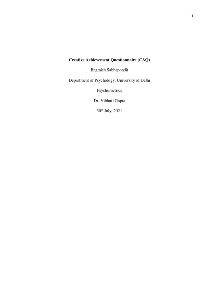 Creative Achievement Questionnaire (CAQ) | PDF | Intelligence Quotient ...