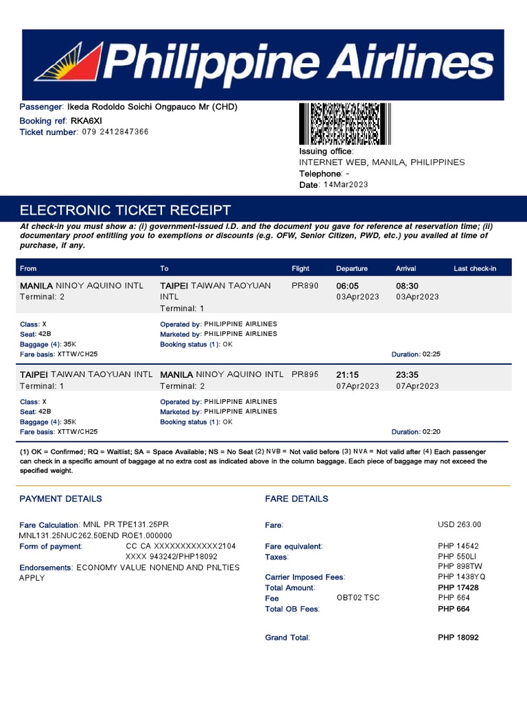 Flight Itinerary: Manila to Taipei | PDF | Transport