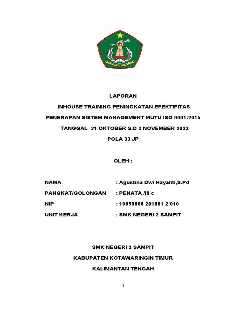 Laporan Inhouse Training ISO 9001 | PDF