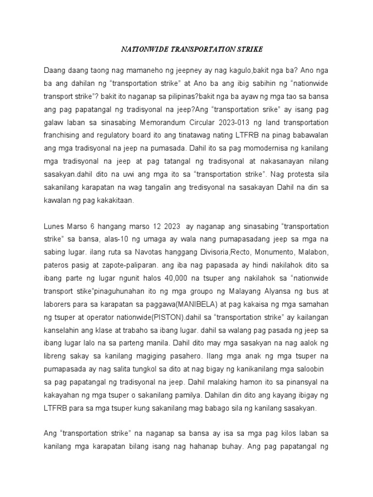 Nationwide Transportation Strike | PDF