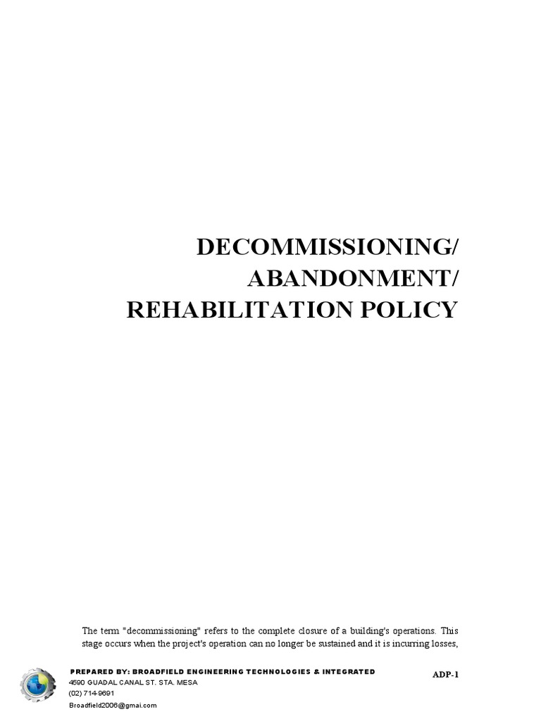 Decommissioning and Abandonment Policy | PDF | Natural Environment