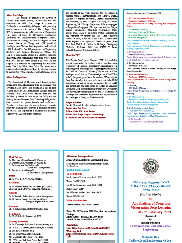 One Week National Level Faculty Development Program on Applications of Computer Vision using ...