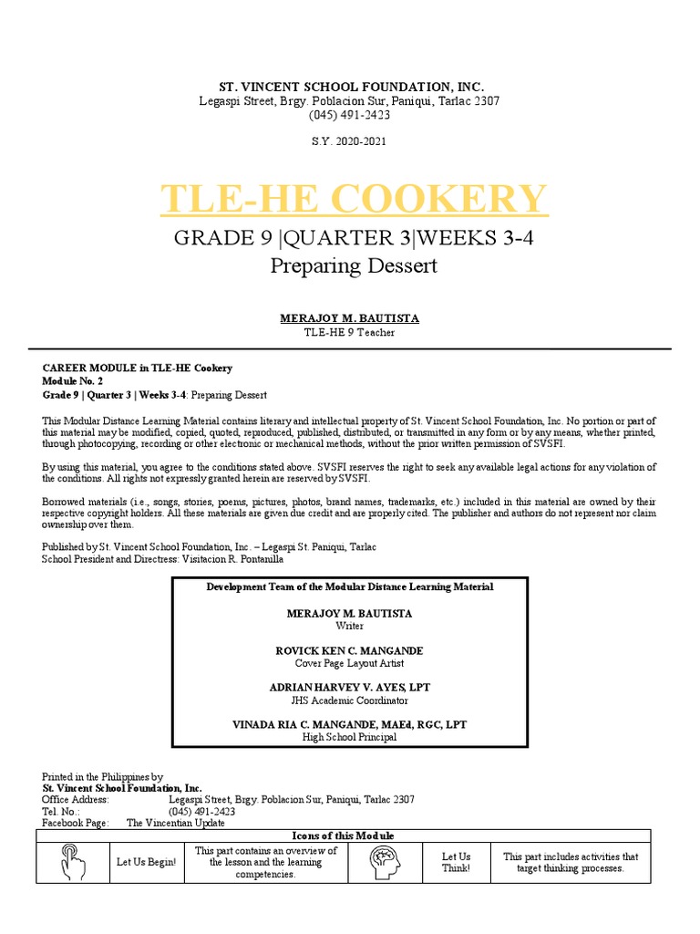 Career Module in TLE HE 9 Q3 Week 3 4 | PDF | Desserts | Food And Drink ...