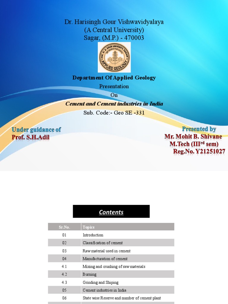 Mohit Shivane M.tech 3rd Sem Presentation On Cement and Cement Industries in India | PDF ...