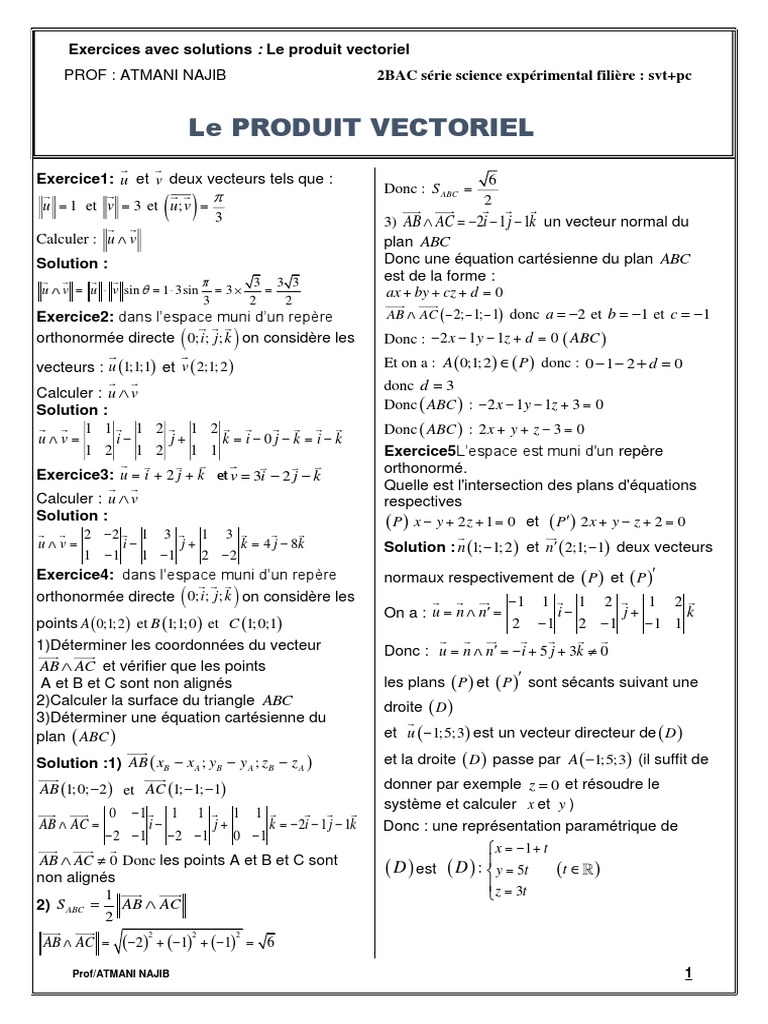 Exercices corrigés sur le produit vectoriel | PDF | Coordonnées ...