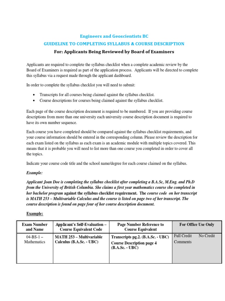 Guide To Completing Syllabus and Course Descriptions | PDF | Thesis | Engineer