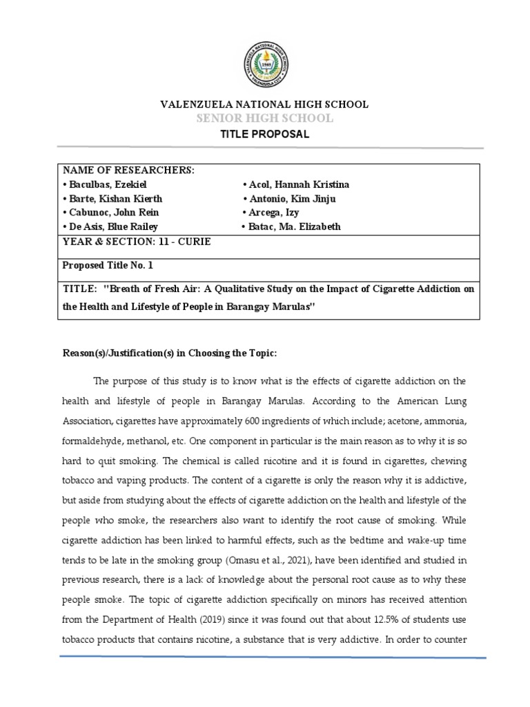 Title Proposal 1 | PDF | Attention Deficit Hyperactivity Disorder | Tobacco Smoking