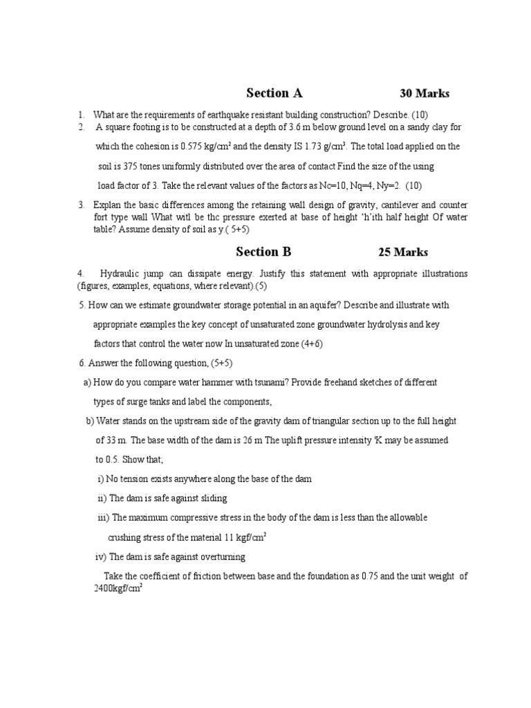 Section A 30 Marks | PDF | Civil Engineering | Physical Sciences