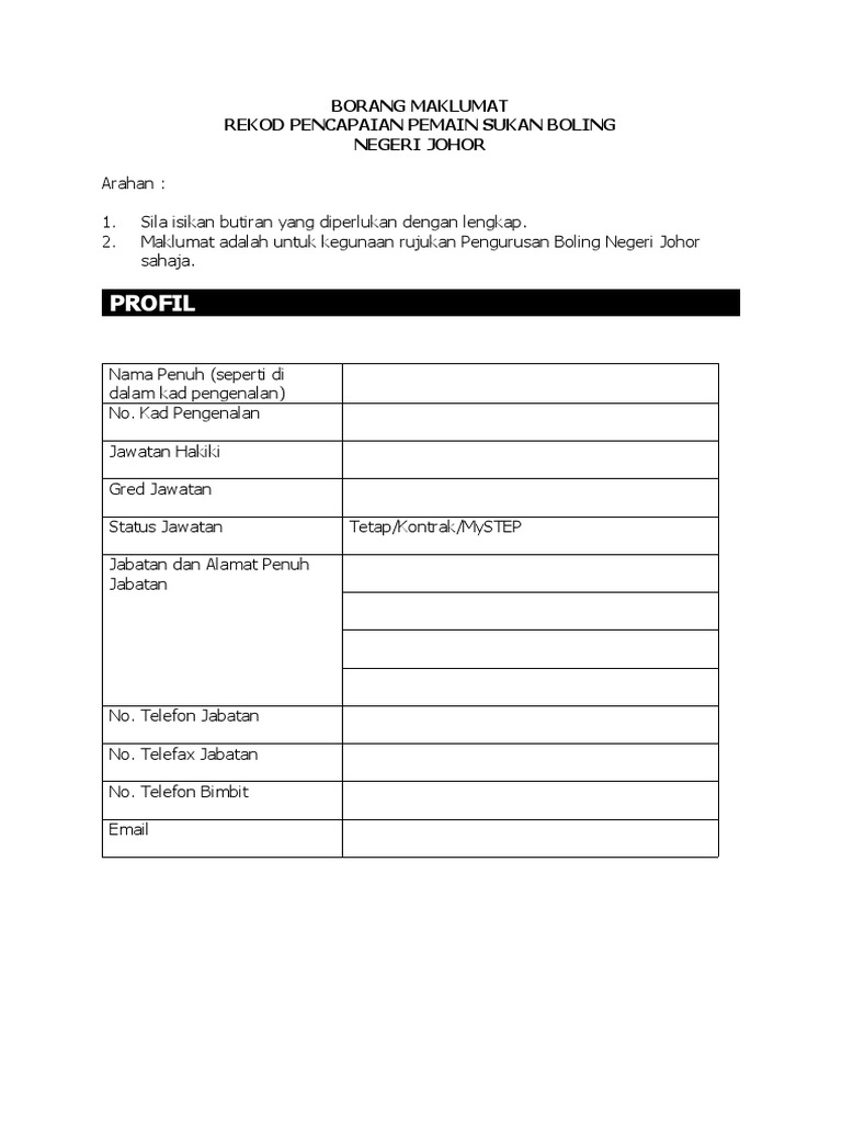 Profil: Borang Maklumat Rekod Pencapaian Pemain Sukan Boling Negeri ...