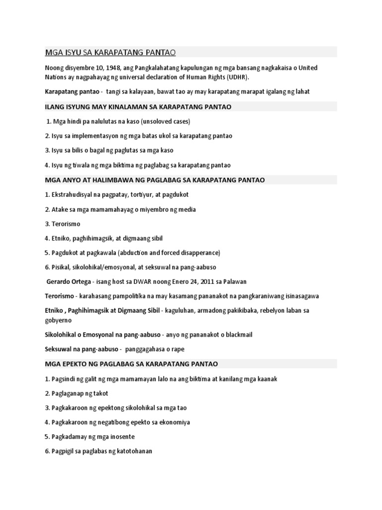 Mga Isyu Sa Karapatang Pantao | PDF