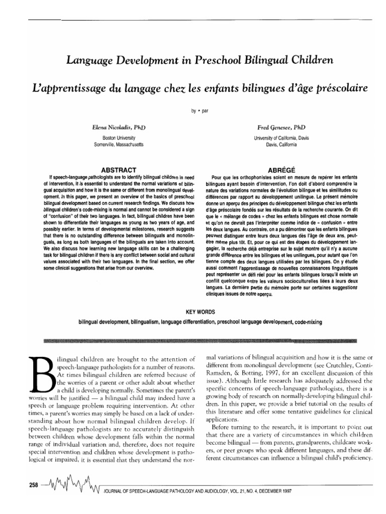 Language Development in Preschool Bilingual Children | PDF ...