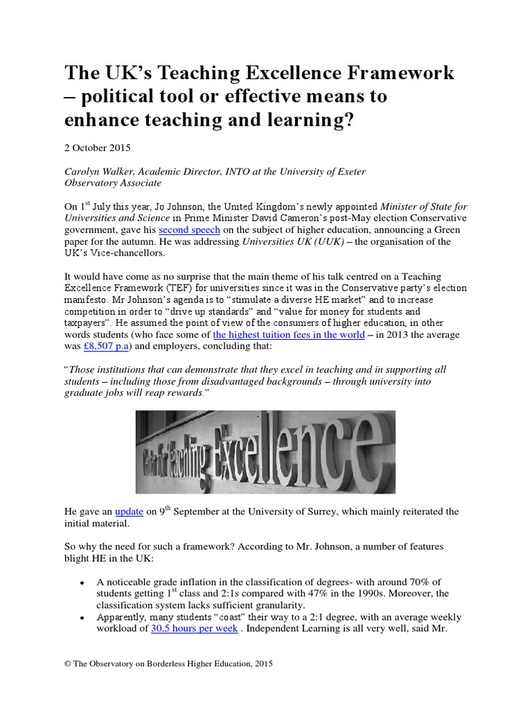 The Uks Teaching Excellence Framework Political Tool Or Effective Means
