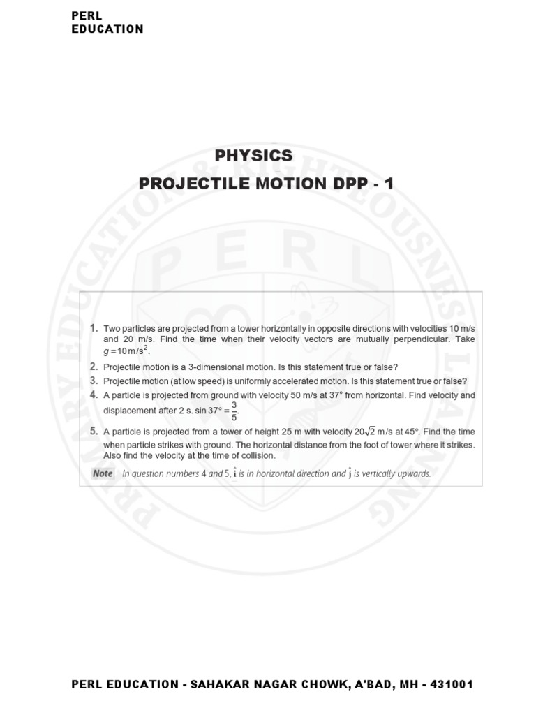 Projectile_Motion_DPP 1 | PDF