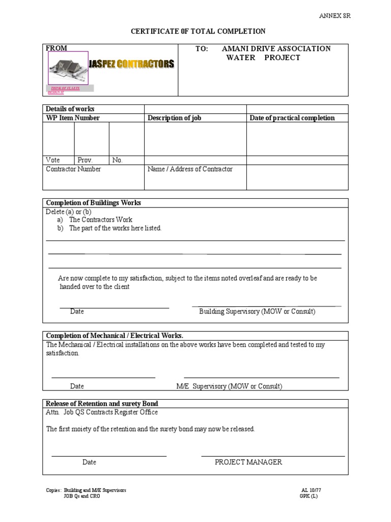 Certificate of Practical Completion | PDF