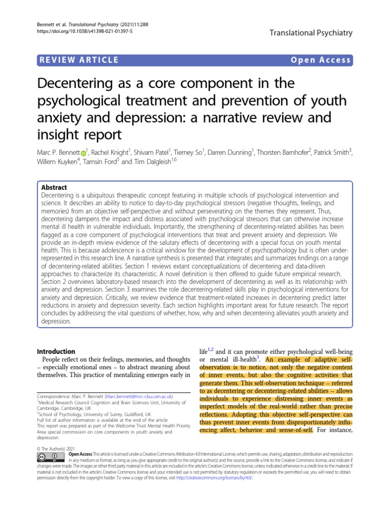 Decentering | PDF | Cognitive Behavioral Therapy | Thought