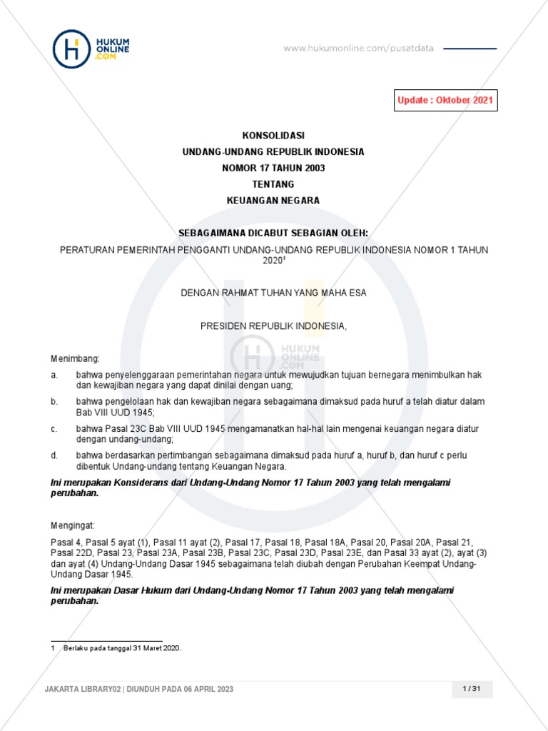 Uu No 17 2003 KNS | PDF | Politik