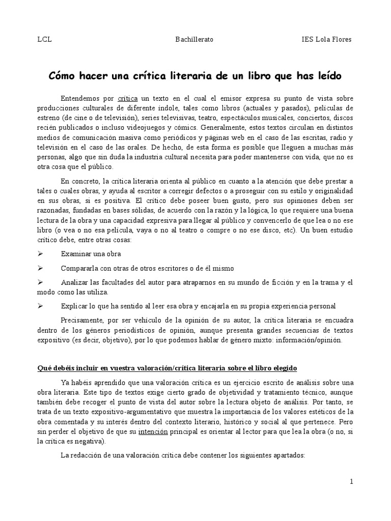 Cómo Hacer Una Crítica Literaria | PDF | Autor | Narración