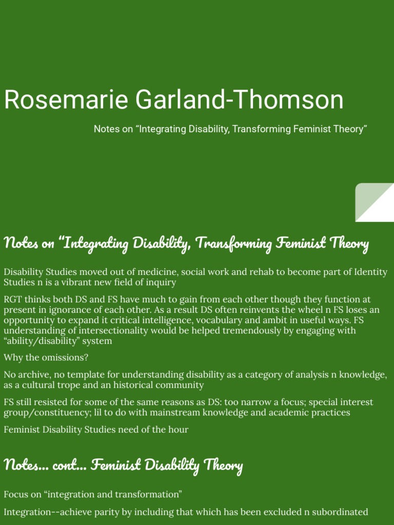 Rosemarie Garland-Thomson: Notes On "Integrating Disability ...