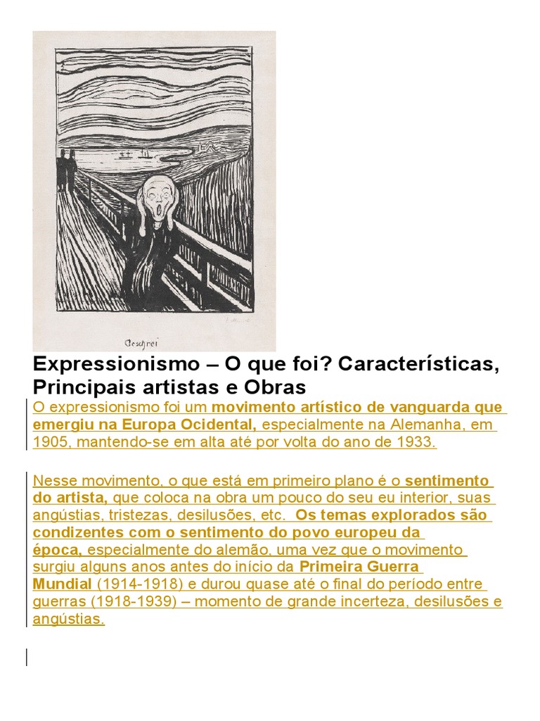 Expressionismo - O Que Foi? Características, Principais Artistas e Obras | PDF