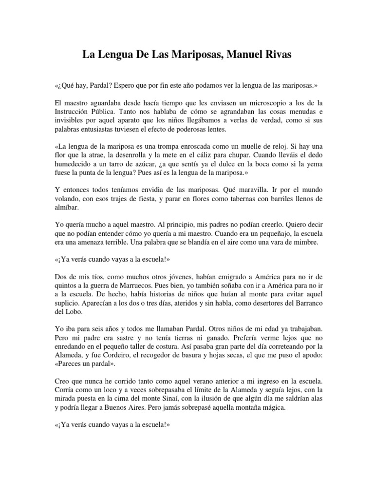 La Lengua de Las Mariposas - Rivas, Manuel | PDF