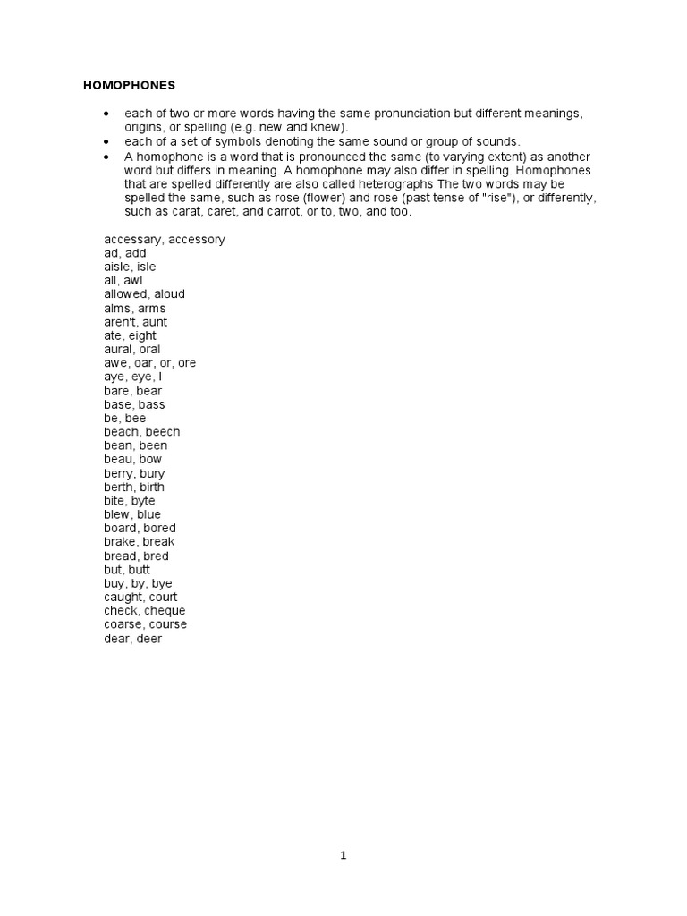 HOMOPHONES | PDF | Language Mechanics | Semantics