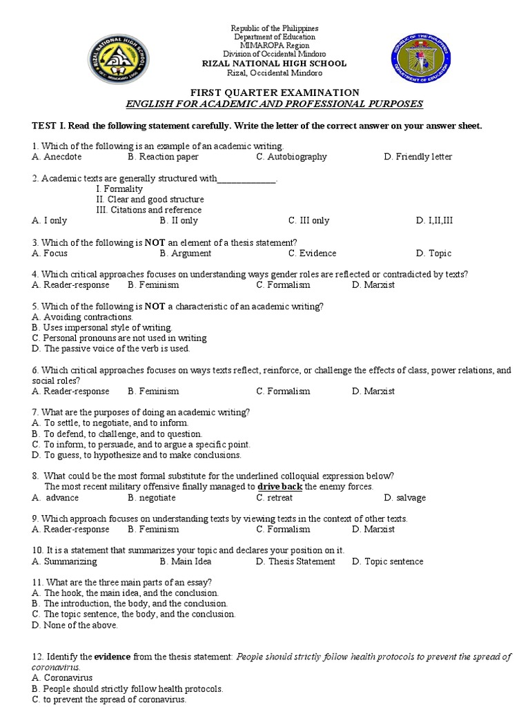 Q1 Exam Eapp | PDF | Chimpanzee | Essays Q1 Exam Eapp | PDF | Chimpanzee | Essays
