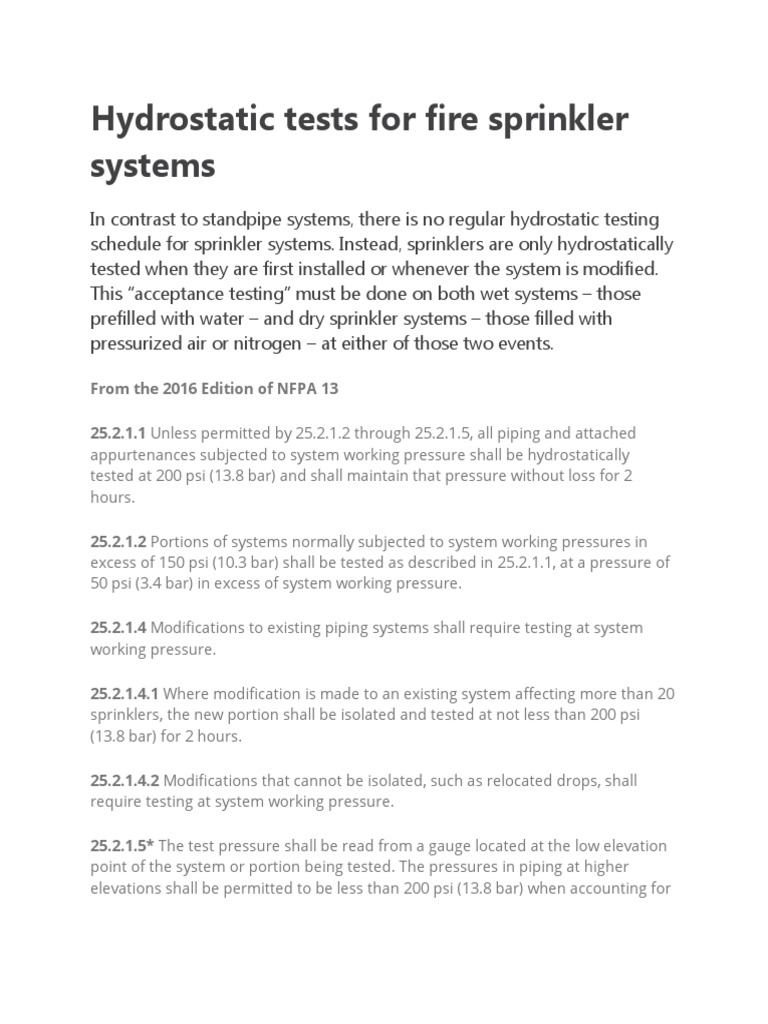 Hydrostatic Tests For Fire Sprinkler Systems | PDF | Fire Sprinkler ...