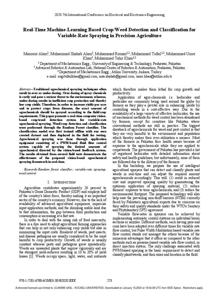 Real-Time Machine-Learning Based Crop Weed Detection and Classification ... Real-Time Machine-Learning Based Crop Weed Detection and Classification ...