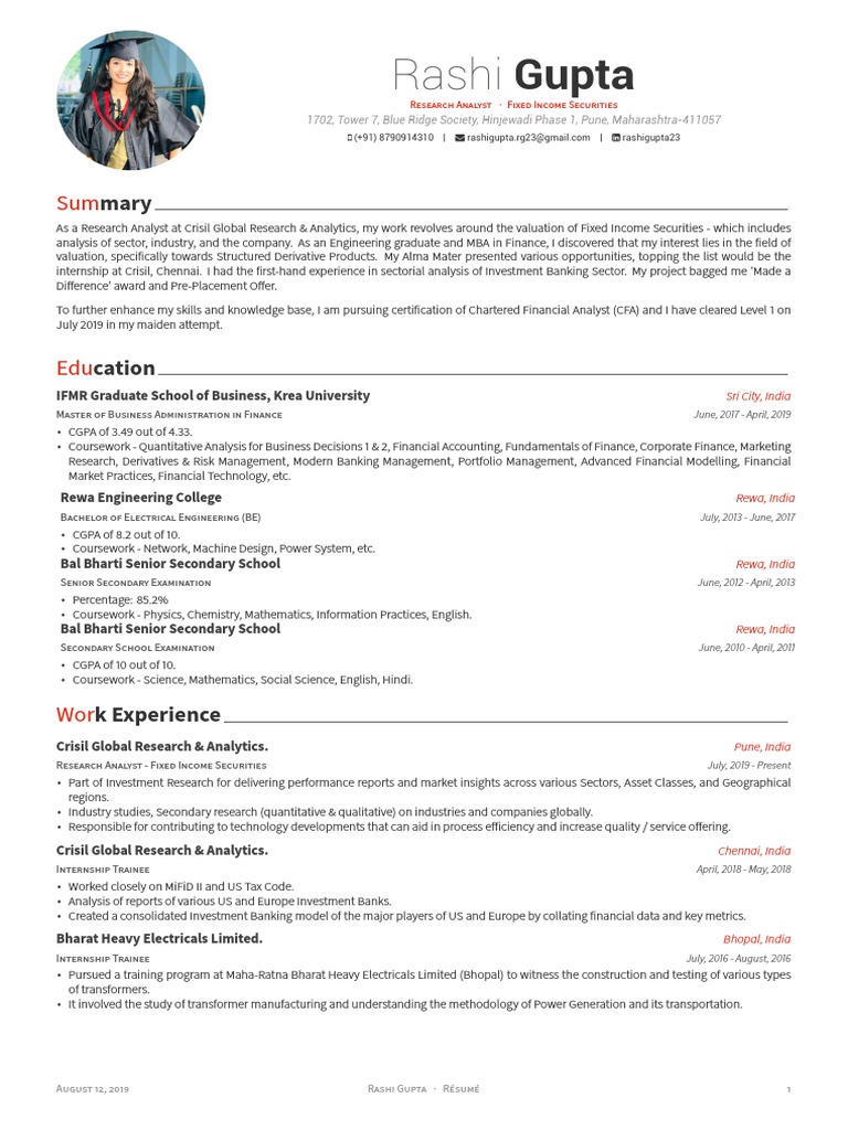 Rashi Gupta Resume - Aug, 19 | PDF | Financial Analyst | Economies