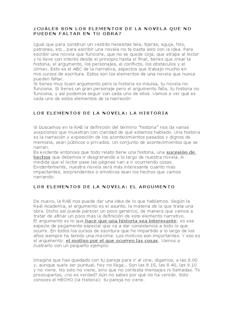 Cuáles Son Los Elementos de La Novela Que No Pueden Faltar en Tu Obra ...