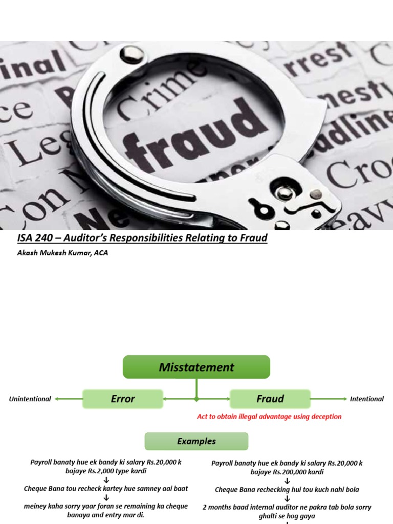 ISA 240 - Auditor's Responsibilities Relating To Fraud: Akash Mukesh Kumar, ACA | PDF ...