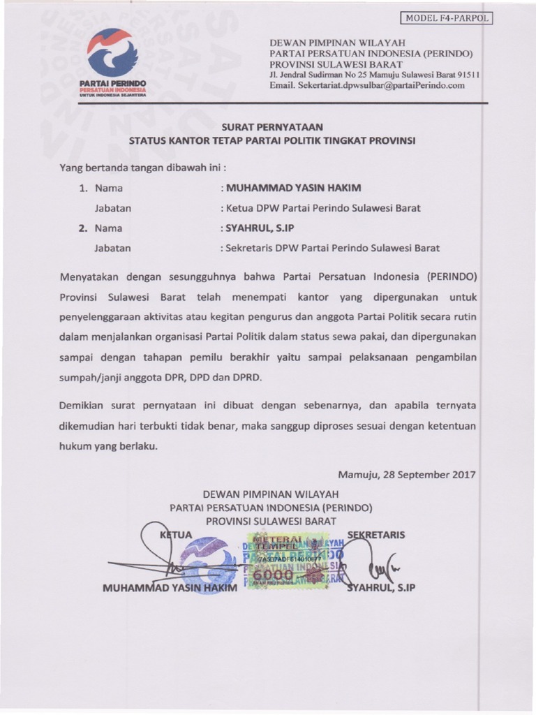 Pernyataan Status Kantor Perindo | PDF