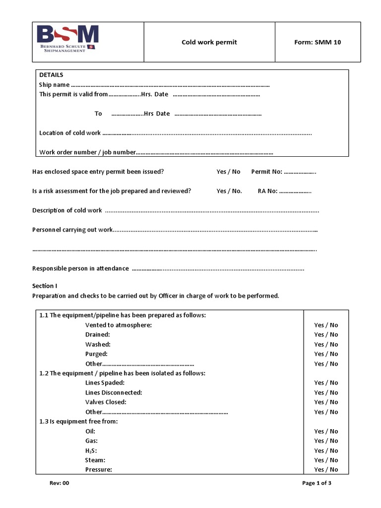 SMM 10 Cold Work Permit | PDF | Manufactured Goods | Energy Technology