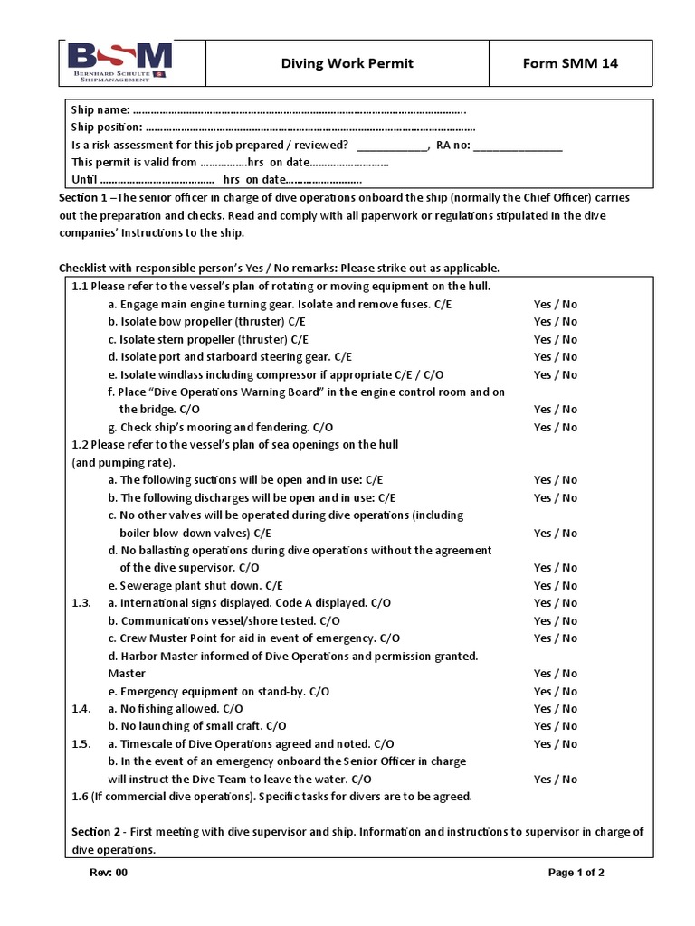 SMM 14 Diving Work Permit | PDF | Ships | Water Transport