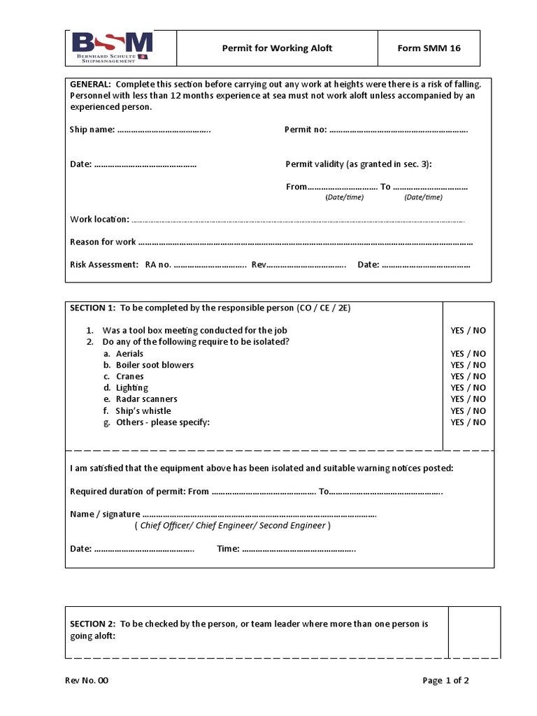 SMM 16 Working Aloft Permit | PDF