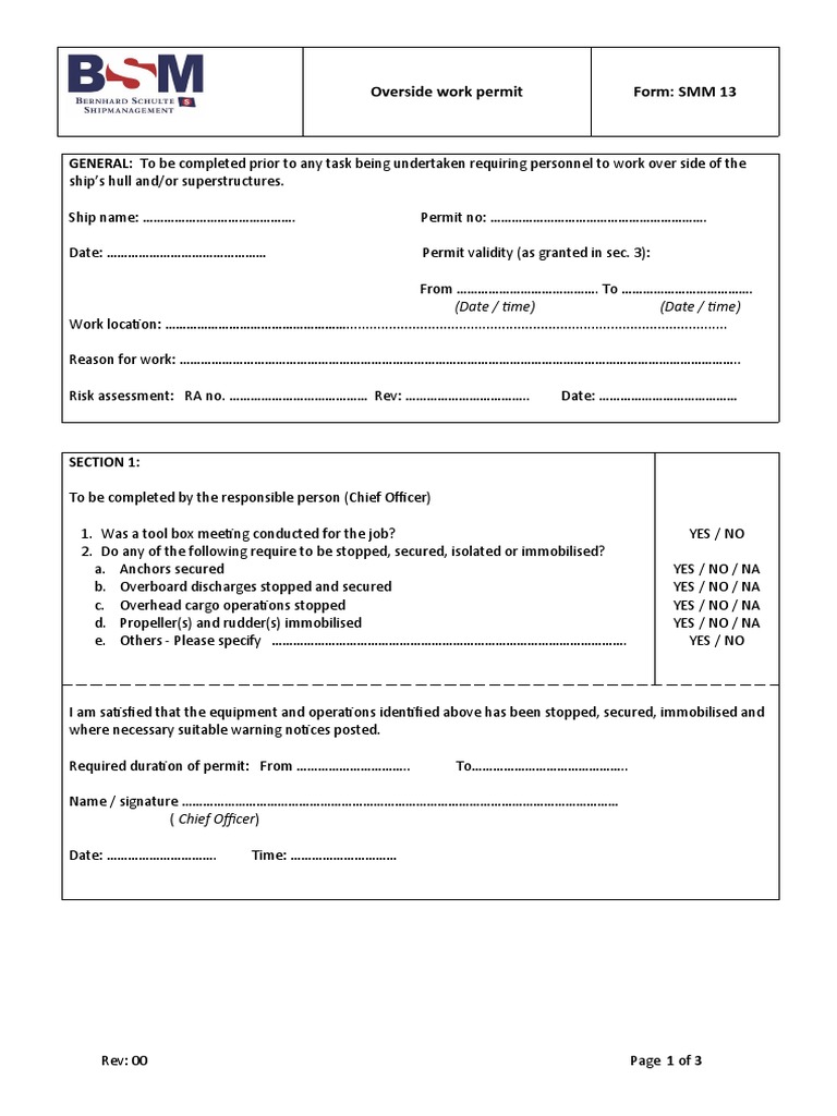 Overside Work Permit Form SMM 13 | PDF | Shipping | Ships