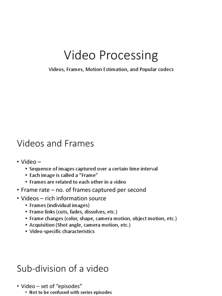 Video Processing: Videos, Frames, Motion Estimation, and Popular Codecs ...