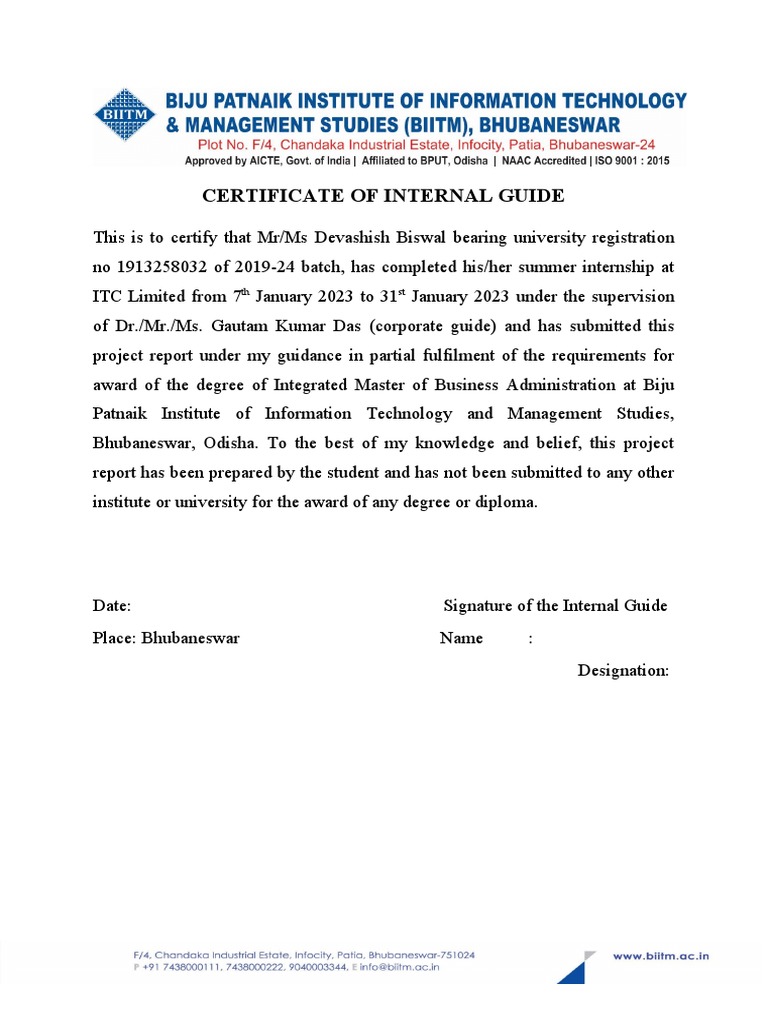 Internal Guide Certificate | PDF
