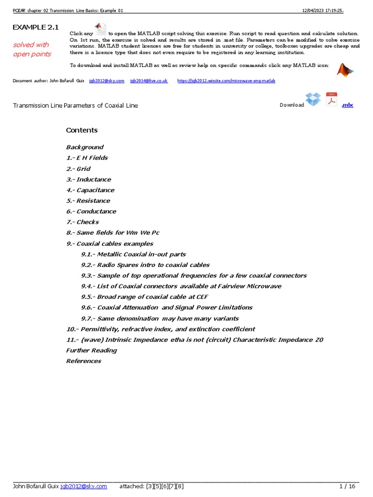 Microwave Engineering Chapter 2 Example 1 | PDF | Coaxial Cable | Thermoplastic