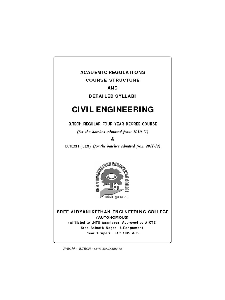 Civil Engineering: Academic Regulations Course Structure AND Detailed Syllabi | PDF ...