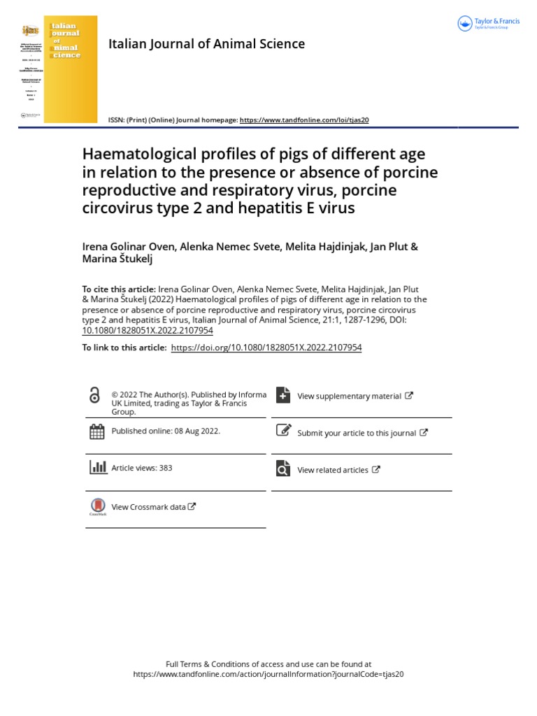 Haematological Profiles of Pigs of Different Age in Relation To The ...