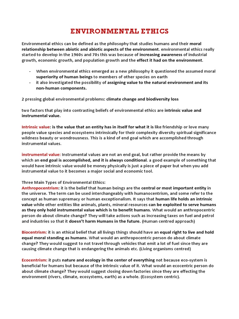 Types of Environmental Ethics Explained | PDF | Environmental Ethics ...