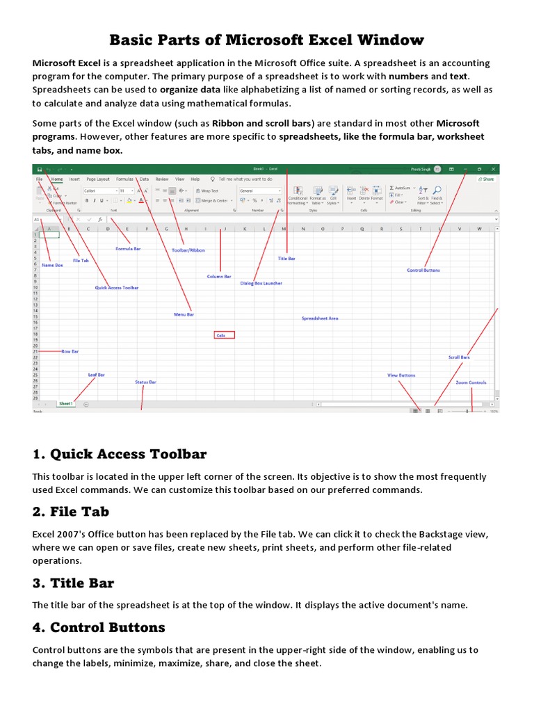 Basic Parts of Microsoft Excel Window | Download Free PDF | Microsoft Excel | Window (Computing)