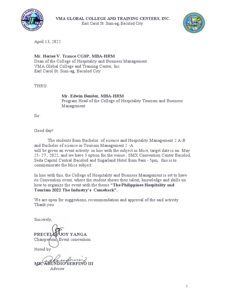 Proposal-Letter-The-philippine-Hospitality-and-Tourism-2022-2 | PDF