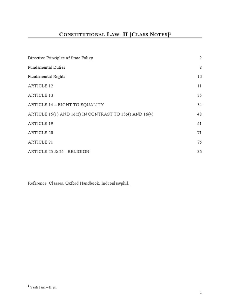 Constitutional Law - II Class Notes | PDF | Justice | Crime & Violence